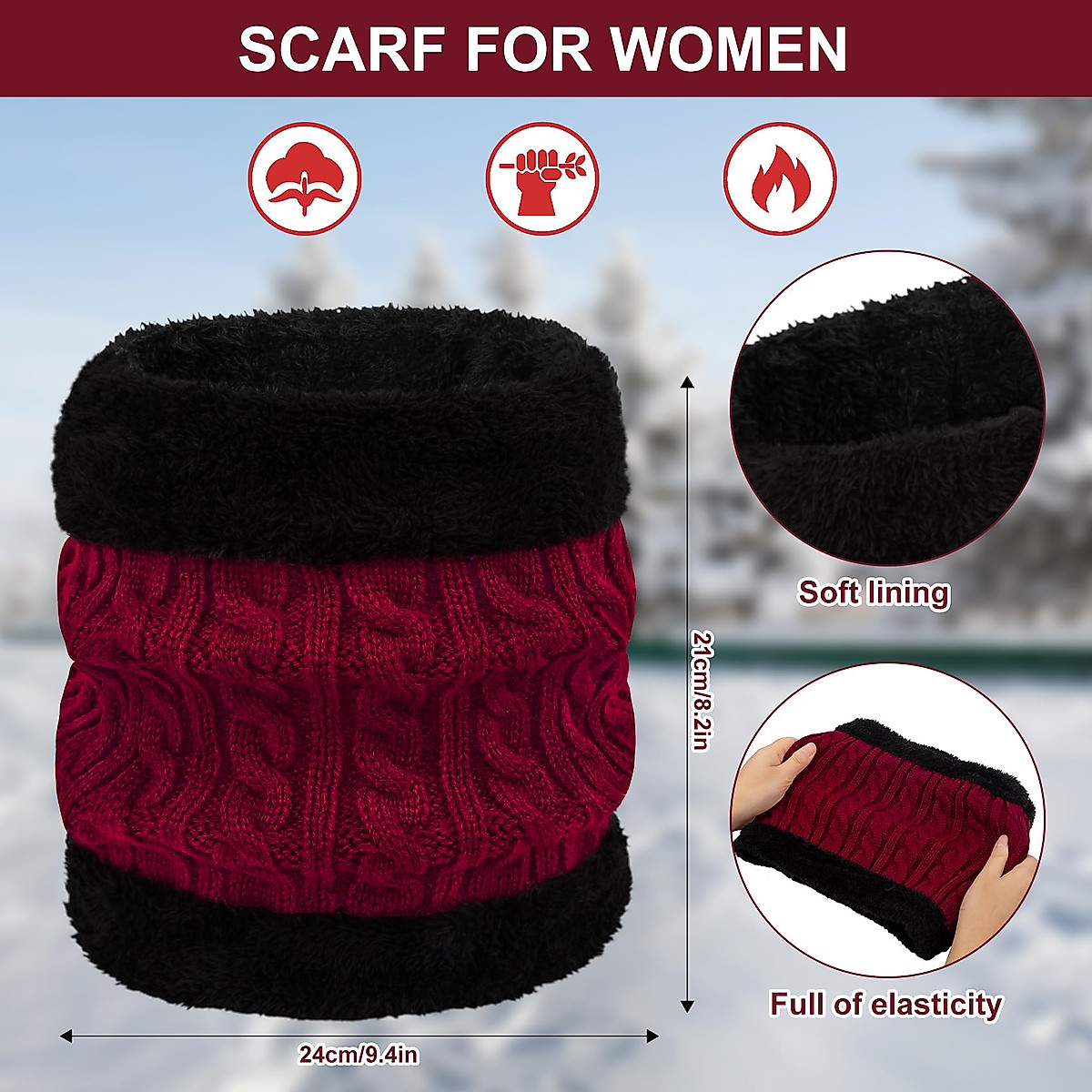 3Pcs Winter Beanie Hat Scarf Gloves Set for Women Thick Warm Knit Fleece Lined Skull Cap Neck Warmer Touch Screen Gloves Gifts, A-Black