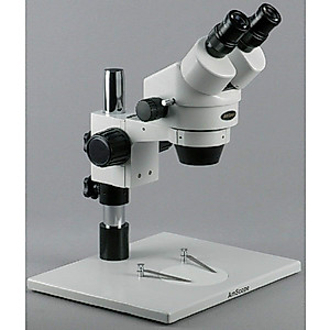 AmScope SM-1B Professional Binocular Stereo Zoom Microscope, WH10x Eyepieces, 7X-45X Magnification, 0.7X-4.5X Zoom Objective, Ambient Lighting, Large Table Pillar Stand