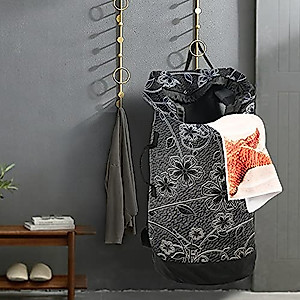 Floral Laundry Bag Backpack Large Oxford Cloth 14.5''x29.3'' Rips & Tears Resistant Dirty Clothes Storage Bag for Students Dorm Room Clothes Hamper Camping Backpack