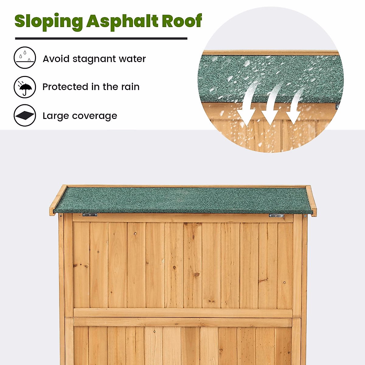 TAKUKA Outdoor Storage Cabinet with 2 Shelves, Wooden Garden Shed with Double Doors& Waterproof Roof，Outside Utility Tool Organizer for Garden Farm Backyard