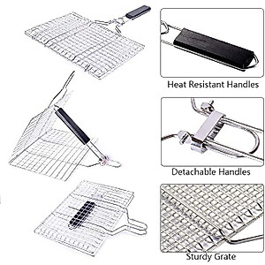 Foldable Grill Basket,Portable Stainless Steel BBQ Barbecue Grilling Basket,With Removable Handle,For Vegetables,Steak,Fish,Shrimpand Whether At Home or OutdoorsBBQ,It Is A Very Practical Barbecue Tool