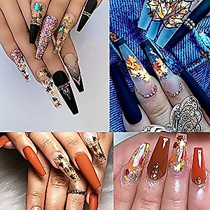 Maple Leaf Shape Glitter Fall Nail Art Sequins ,3D Metallic Red God Orange Yellow Mixed Design Confetti Maple Spangles for Women DIY Manicure Kit Decorations Salon Accessories 2 Bags