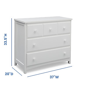Delta Children 3 Drawer Dresser with Interlocking Drawers, Bianca White