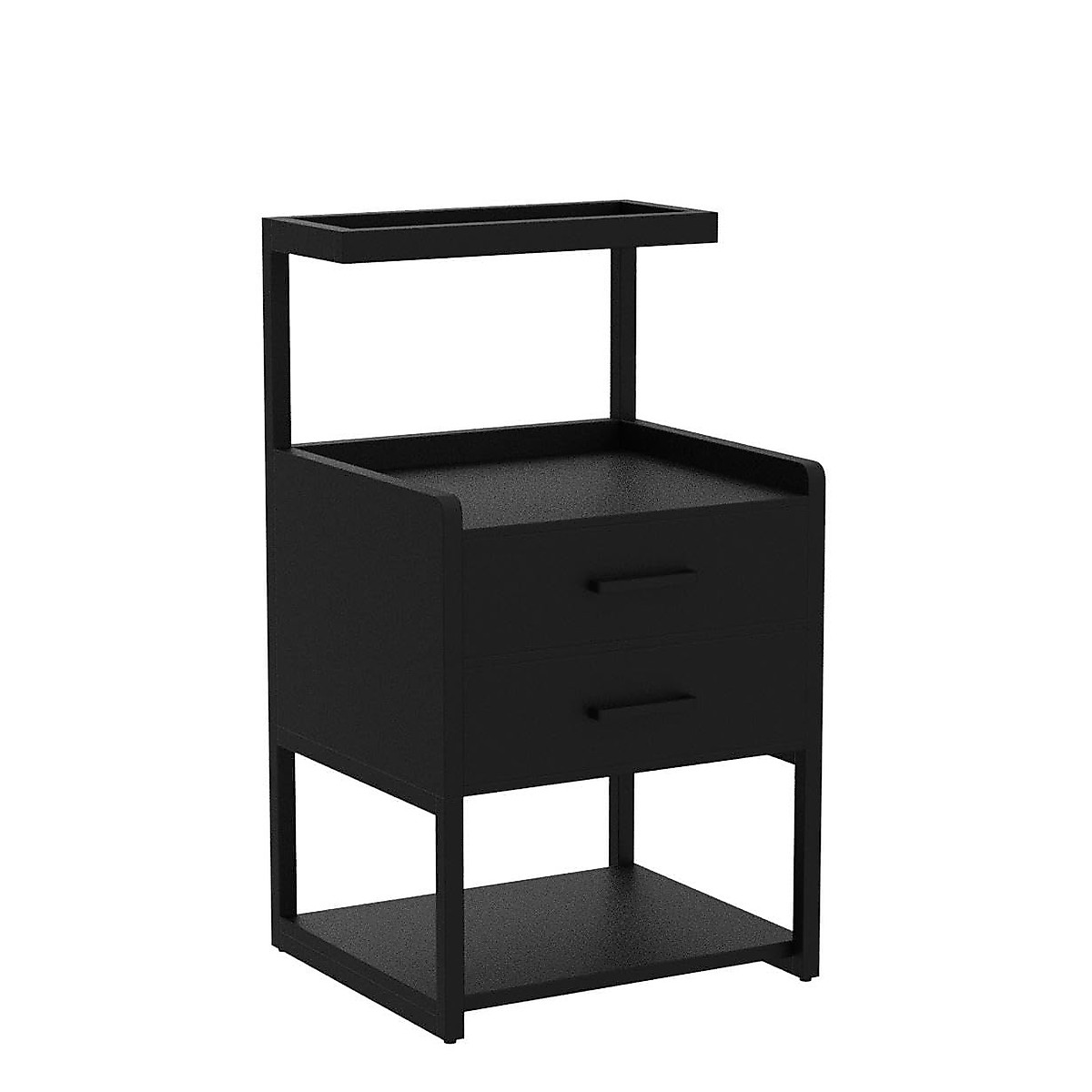 AOGLLATI Nightstand with LED Lights and Charging Station, 2 Drawers Bedroom Night Stand, 2 USB Ports, 2 Outlets, Bed Side Table with Storage Shelves, Black