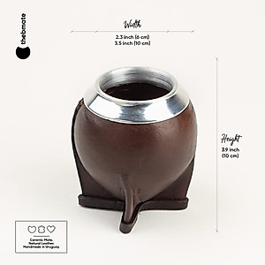 thebmate [Premium Yerba Mate Cup (Mate Gourd) - Crafted Ceramic Teacup – Dark Brown Leather Wrapped Handmade in Uruguay - Mate Torpedo - Torpedo Style