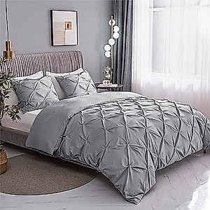 ASHLEYRIVER 3 Piece Luxurious California King Duvet Cover with Zipper & Corner Ties 100% 120 g Microfiber Pintuck Duvet Cover Set(California King Grey)