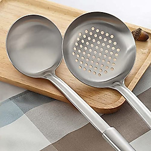 Pleafind 2-Pcs Ladle and Slotted Spoon, Soup Ladle and Strainer, Stainless Steel Cooking Utensils, Wok Utensils for Home and Restaurant, Dishwasher Safe
