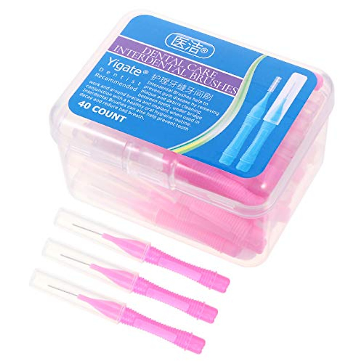 40pcs Interdental Picks Dental Brush Picks Dental Floss Interdental Cleaners 0.7mm Pink Floss Picks,Floss for Braces