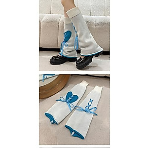 DEEPWIN Leg Warmer Leg Socks Lolita Love Sweet Knitted Leg Calf Cute Ribbon JK Spicy Girl (Blue)