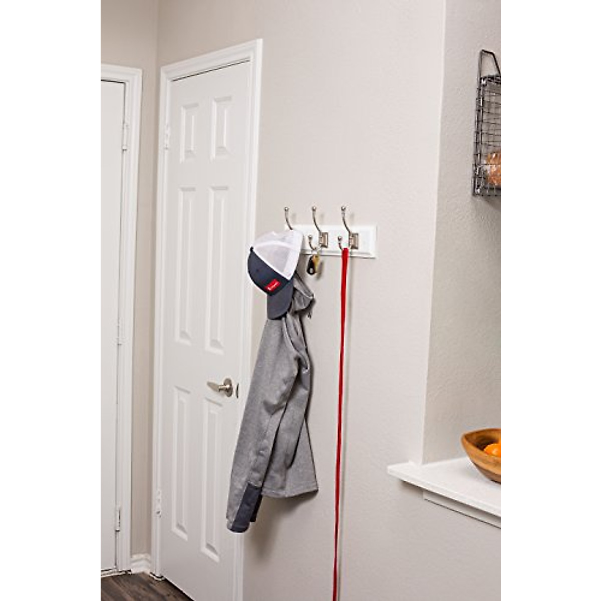 BIRDROCK HOME Classic Hook Coat and Hat Rack - 3 Hooks - Wall Mount - White Finish - Satin Nickel Hooks