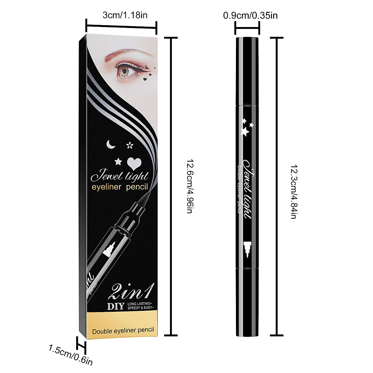 Ownest 3 Pcs Double-sided Liquid Eyeliner Pen,with Eye Makeup Stamp Super Slim Gel Felt Tip High Black Pigment,Waterproof Smudgeproof Long Lasting Eyeliner Eye Tattoo Makeup Tool
