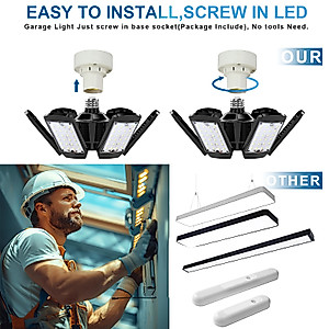 Doeklpo 2 Pack LED Garage Lights,150W LED Shop Light,15000LM LED Garage Ceiling Lights,Garage LED Lighting with 6+1 Deformable Panels,E26/E27 Garage Lights Ceiling LED for Warehouse Garage,Workshop