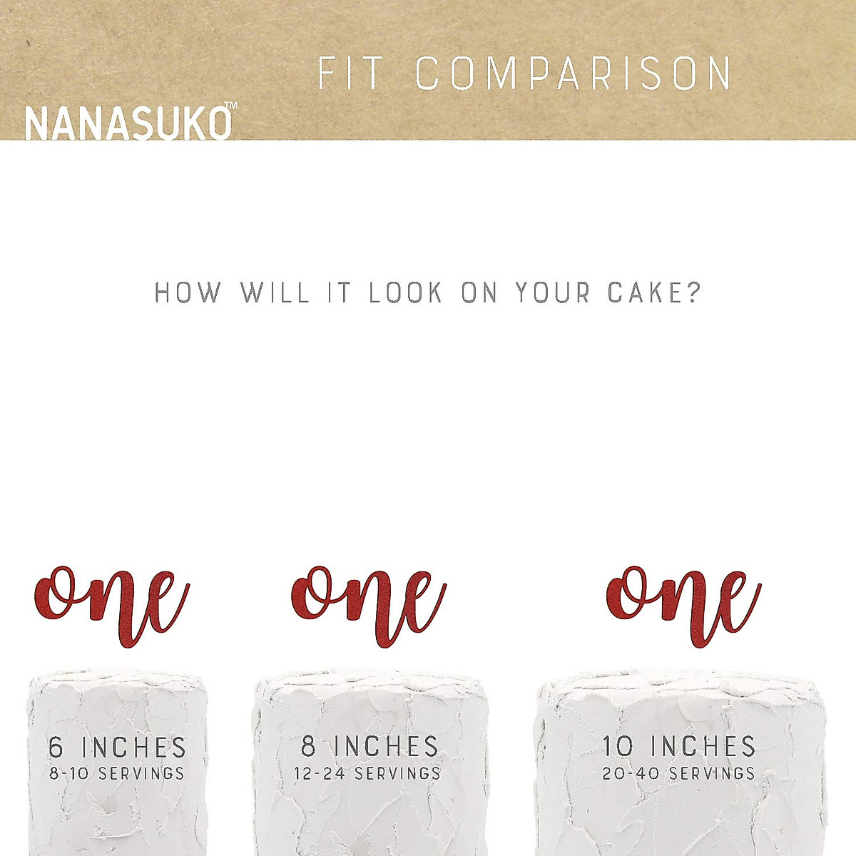 NANASUKO 1st Birthday Cake Topper - one - Double Sided Red Glitter - Premium Quality Made in USA