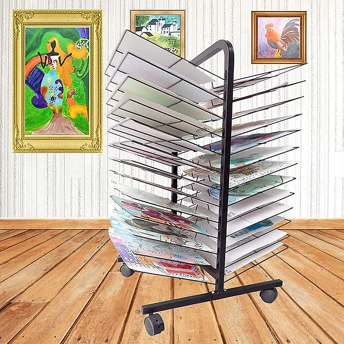 Art Drying Rack, Mobile Drying Rack with Wire Shelves for Works of Art, Mobile Classrooms, Art Studio, Educational Product Drying Rack, Drying Easel, Drying & Print Racks, Black Powder Coated Finish
