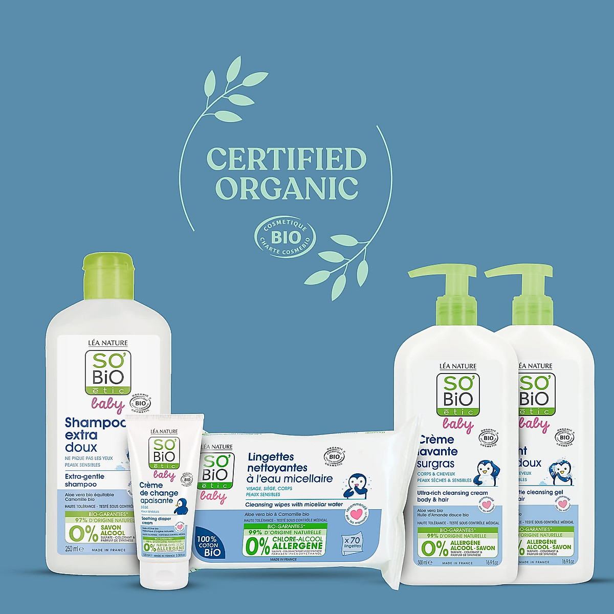 SO'BiO étic | Baby Cleansing Wipes | Organic & Biodegradable Micellar Water Wet Wipe Skin Cleanser for Newborn, Infant, Toddler | 70 Wipes