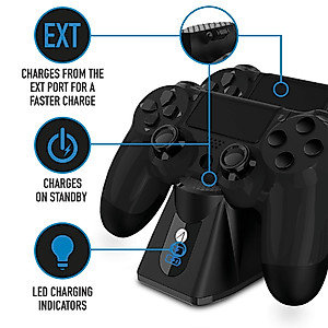 Stealth SP-C100 Twin Charging Dock with 2M Play & Charge Cable For PS4 - Black (PS4)