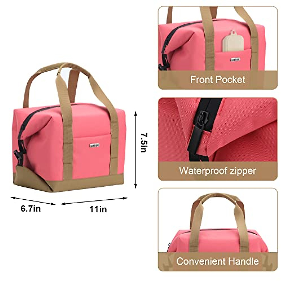 UNIKER Insulated Lunch Bag Foldable,Leakproof Lunch Box for Travel,Lunch Tote Reusable Meal Prep Container Bag,Bento Box Cooler Bag for Work Picnic Box,Rose