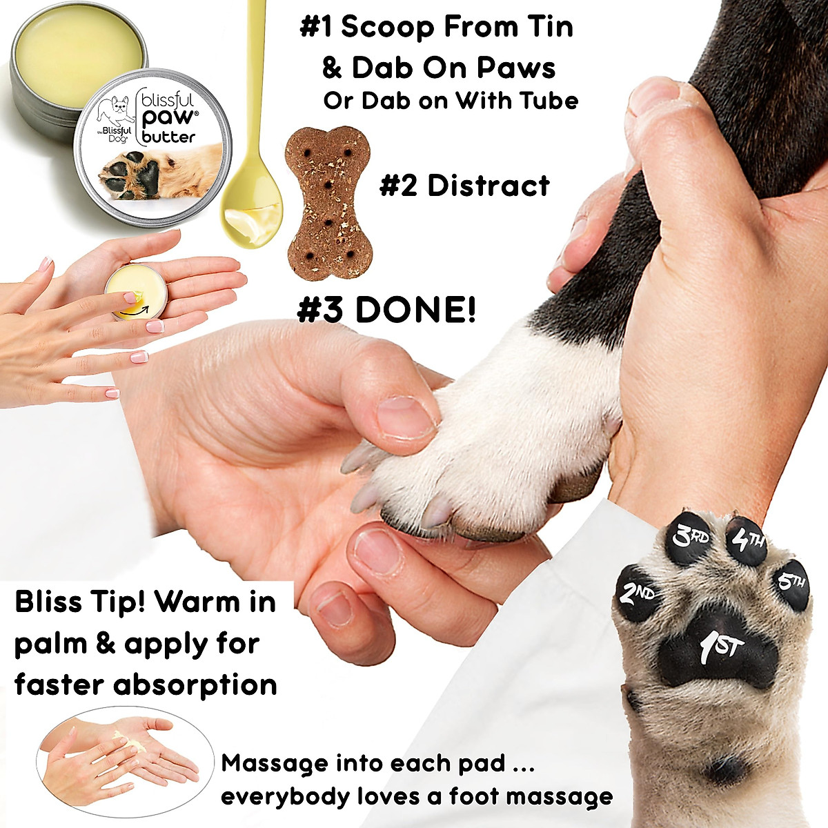 The Blissful Dog Paw Butter, Moisturizer for Dry Paw Pads, Softens and Protects a Rough Paw in Winter, Versatile, Lick-Safe Dog Paw Pad Balm, 2 oz.