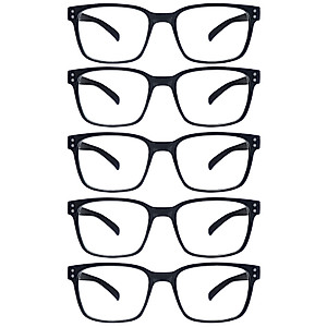 SIGVAN Blue Light Blocking Reading Glasses for Men Women Computer Spring Hinge Readers Square Frame Glasses 5 Packs (5 Black, 1.75)