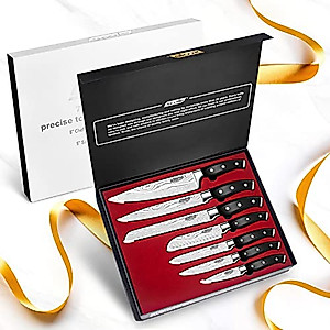 SCOLE® Chef Knife Ultra Sharp Kitchen Knife Set 7-Piece, Premium German 1.4116 Stainless Steel Chefs Knife Set, Ergonomic Handle Professional Knives Set for Kitchen with Gift Box