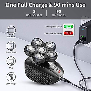 MOTLATA 6D Electric Shaver for Bald Men 7 in 1 Professional Mens Razors Rotary Head Shavers Waterproof Bald Shaver Rechargeable Shavers Wet & Dry Bald Shaving Grooming Cordless Balding Razor for Men