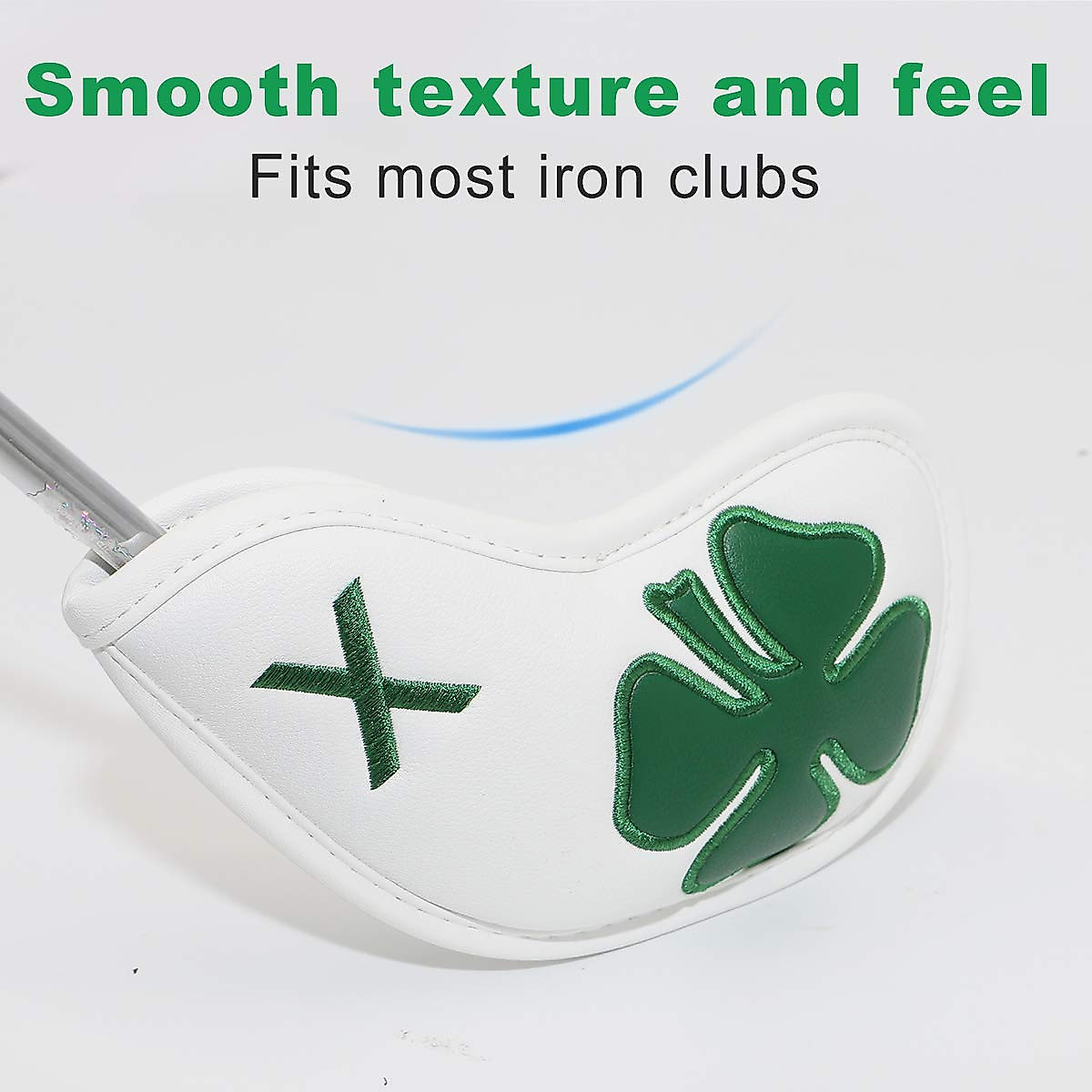 Golf Iron Covers,Golf Iron Head Covers Leather Golf Iron Covers Set 10pcs Golf Iron Headcovers,Lucky Clover Golf Club Head Covers for Iron with Magic Tape Fit All Brands Titleist,Callaway,Ping (White)