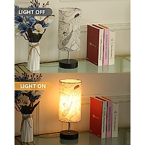 Lanmonlily Touch Control Desk Lamp with 2 USB Ports, 3-Way Dimmable Bedside Lamp for Bedroom, Nightstand Lamp with Round Flower Fabric Shade for Living Room, Home Office (E26 LED Bulb Included)