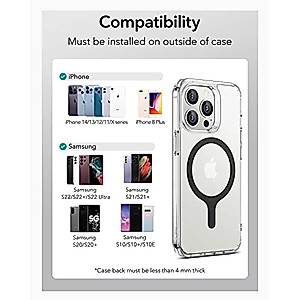 ESR Universal MagSafe Ring 360 (HaloLock), MagSafe Sticker, MagSafe Magnet, Magnetic Conversion Kit for iPhone 14/13/12/11/X Series, Galaxy S22/S21/20 and More, 2 Pack, MagSafe Accessories, Black