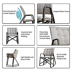 STRONGBACK Outdoor Patio Rocker, Portable Folding Rocking Chair with Lumbar Support, Great Outdoor Chair for Patio Furniture, Balcony, Camping, and Lawn, Single