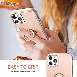 Hython Case for iPhone 12 Pro Max Case with Ring Stand [360° Rotatable Ring Holder Magnetic Kickstand] [Soft Microfiber Lining] Slim Shockproof Rubber Protective Phone Case Cover for Women, Pink Sand