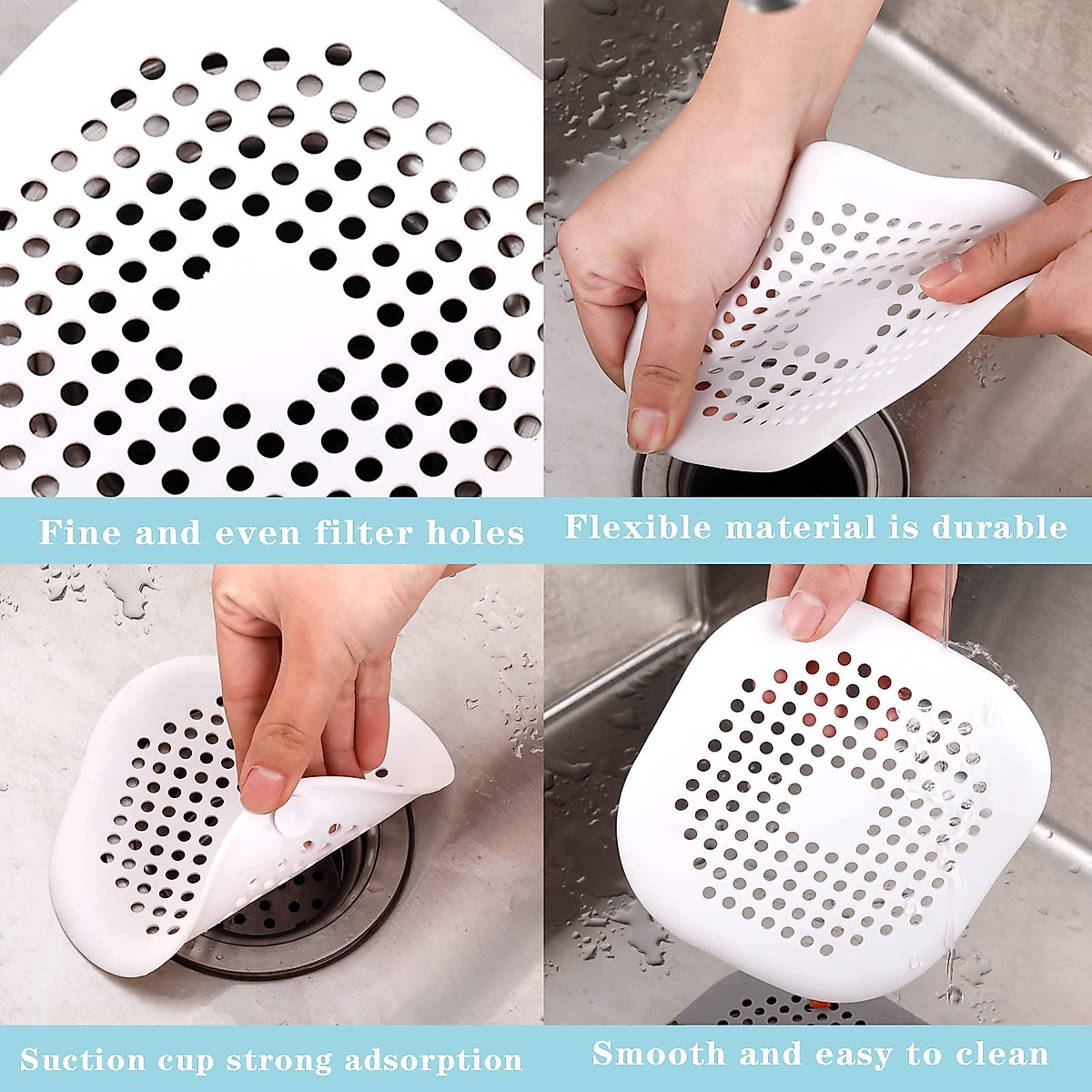 Shower Drain Hair Catcher, Durable Silicone Shower Drain Covers Hair Stopper with Suction Cup, Easy to Install Suit for Bathroom,Bathtub and Kitchen 3PACK (Black)