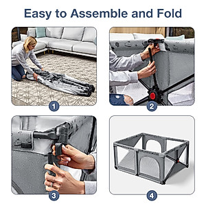 Foldable Baby Playpen, ALVOD 59 * 47 inches Portable Playpen for Babies and Toddlers Indoor & Outdoor Kids Safety Playpen with Carrying Bag, Dark Gray