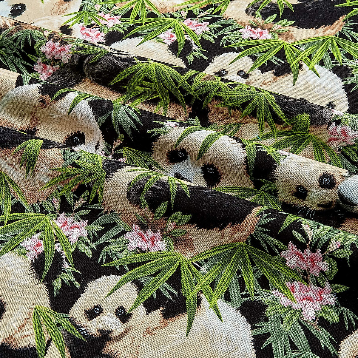 Panda Bears Black, Fabric by the Yard