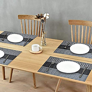 GIVERARE Placemats Set of 4, Heat-Resistant Woven Vinyl Placemat, Non-Slip Washable PVC Table Mat, Easy to Clean Premium Plastic Table Mats for Dining Table, Kitchen Table (Black+Gray)