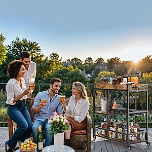 Furmax Bar Cart Home Bar Serving Cart with 3 Tiers, Rolling Bar Car with Large Storage Space & Lockable Wheels, Mobile Drink Cart with Removable Tray, Wine Rack, Glass Holder for Kitchen (Retro)