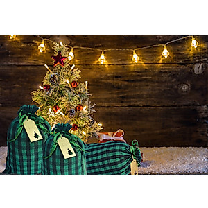 Eylola 6 Pieces 11.8 x 15.7 inch Christmas Buffalo Plaid Drawstring Bag Cotton Xmas Bag Plaid Present Bag Christmas Santa Sack Xmas Stocking Bag Party Supplies (Green and Black)