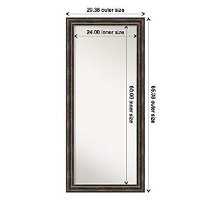 Amanti Art Non-Beveled Wood Full Length Mirror (65.5 x 29.5 in.), Rustic Pine Frame - Floor Mirror, Wall Mirror - Brown