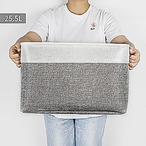 Bagnizer Storage Bins Large Fabric Storage Baskets for Shelves 3 Pack, Decorative Linen Closet Baskets with Handles for Organizing, Shelf, Toys, Clothes, Home, Office, Nursery, 15x11x9.5Inches (Grey&White)