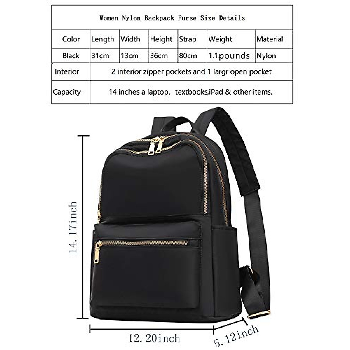 Mailandy Nylon Womens Backpack Purse Black Mini Backpack for Women Fashion Casual Travel Lightweight Backpacks for Ladies Girls