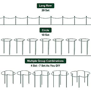 CKE 20 Pack 4mm Plant Support Stakes, Metal Peony Support, Garden Plant Cage Stake Support, Plant Support Ring, Green Half Round Plant Support Ring for Peony, Tomato, Rose, Vine Plant 10" W x 15.8" H