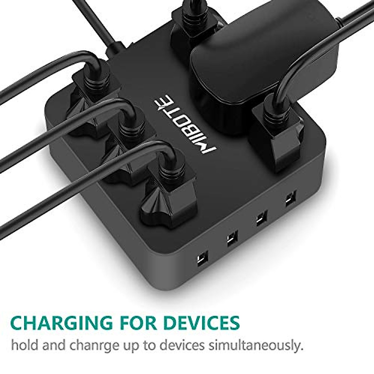 Power Strip with USB, MIBOTE 6 AC Outlet with 4 Port USB Surge Protector Power Strip Charger 5ft Power Cord 1875W 100-240V for Travel, TV, Computer, Transformers, Power Bank