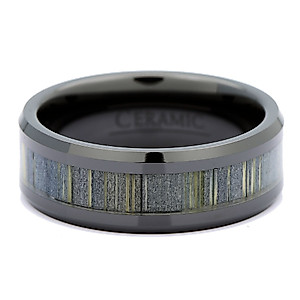 MJ Metals Jewelry 8mm Black Ceramic Ring, Inlay Made from Zebra Wood. Wedding Band Ring Size 9.5