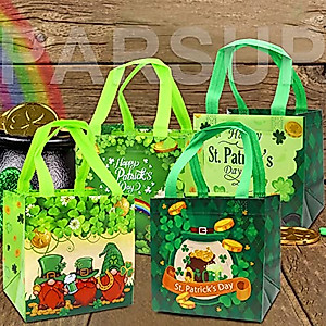 PARSUP 8PCS St Patricks Day Reusable Gift Bags, Irish Treat Bags with Handles, Saint Patrick's Day Party Bags, Multifunctional Non-Woven Bags for Gifts Wrapping, Irish Party Supplies, 8"×8"×6"