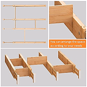 GHWIE Bamboo Drawer Dividers with Inserts, Kitchen Adjustable Drawer Organizers, Expandable Organization for Home, Office, Dressers and Bathroom,8 Dividers with 16 Inserts