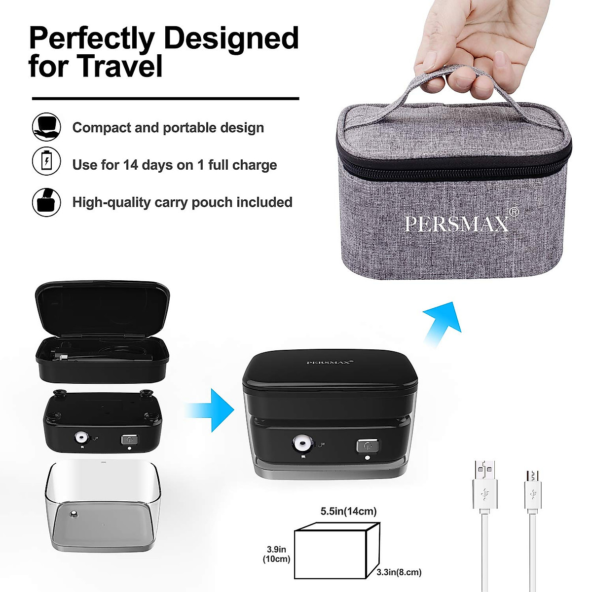 PERSMAX Water Flosser Professional Portable Teeth Cleaner, 500ml Foldable & Rechargeable Dental Oral Irrigator for Home and Travel IPX7 Waterproof