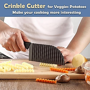 HAWOWZ Crinkle Cutter for Veggies Potatoes, Crinkle Knife for Salad Chopping Cucumber Carrot Fruit, Wave Knife Stainless Steel French Fry Slicer