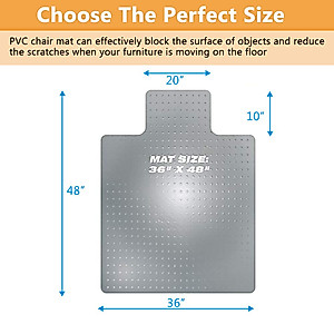 MTFY 36" X 48" Office Carpet Chair Mats, PVC Transparent Low/Medium Pile Chair Mat for Carpeted Floors with Lip & Grippers, Computer Chair Floor Protector for Office and Home