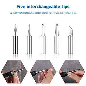 LDK Soldering Iron Kit Electric 60W 110V Adjustable Temperature Soldering Gun Welding Tools, 5pcs Soldering Iron Replacement Tips, Sponge and Solder Wire