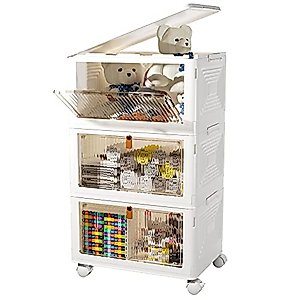 23Qt Plastic Storage Bins Organizer 3 Tier, Stackable Bins for Storage, Storage Boxes with Lids, Storage Containers Organizer for Bedroom Living Room Kitchen Study Office, Folding Storage Boxes