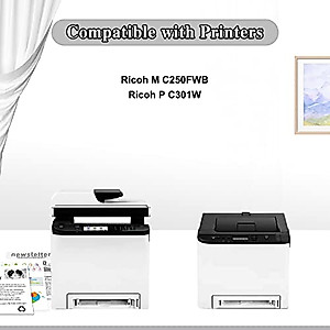 4 Colors Compatible Toner Cartridges Print Cartridges M C250 P C300 P C301 C250H C300W High Capacity 6900 Pages for Black & 6300 Pages for CMY TOPRINT for Ricoh M C250FW, M C250FWB, P C300W, P C301W